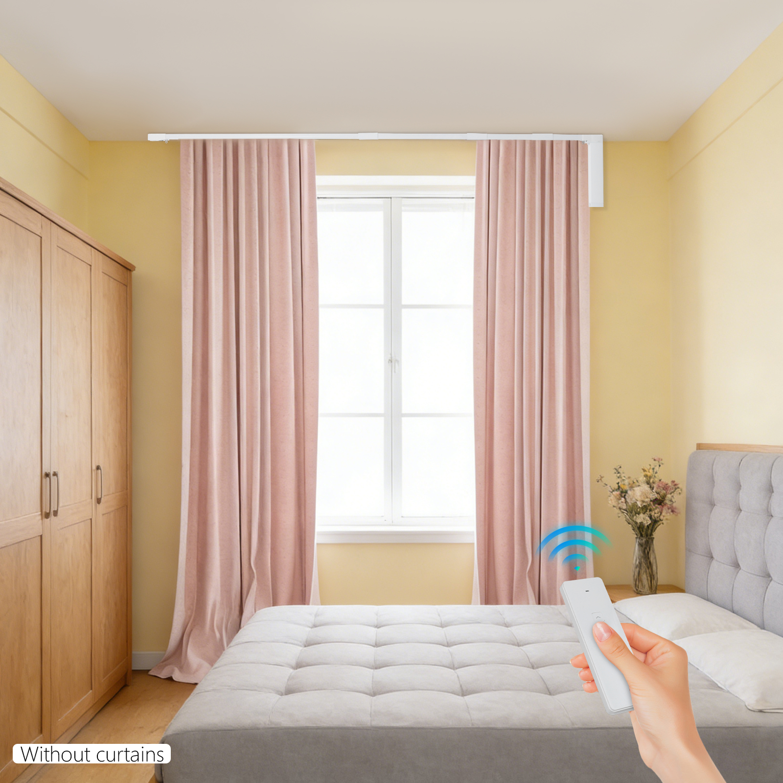 White Aluminum Alloy Motorized Curtain Track, Smart Electric Curtain ...